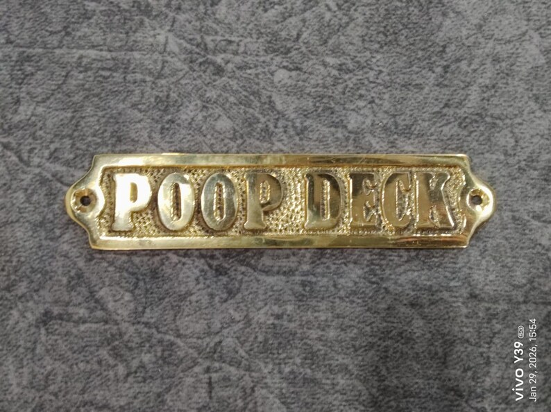 Nautical Brass Poop Deck Metal Sign Vintage Ship Plaque Coastal Boat ...