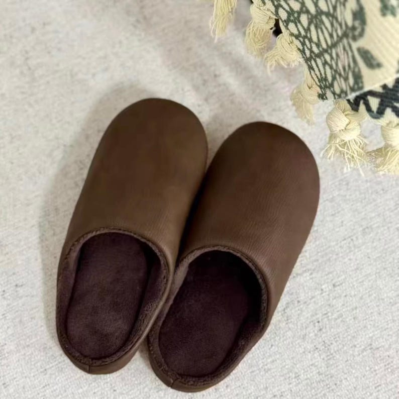 Japanese Style House Slippers, Waterproof PU Leather Indoor Slides, Non ...