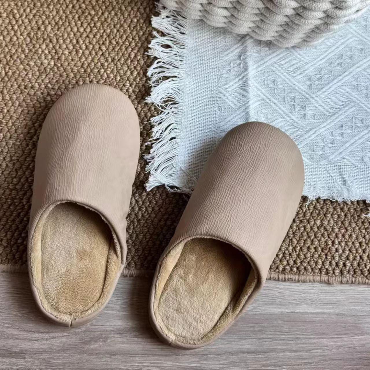 Japanese Style House Slippers, Waterproof PU Leather Indoor Slides, Non ...