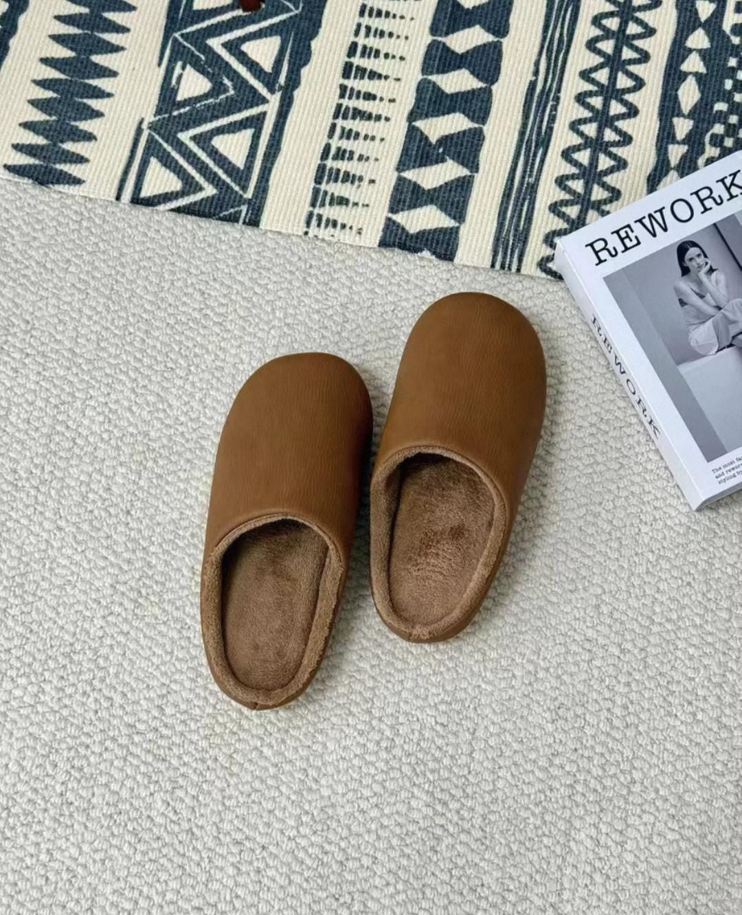 Japanese Style House Slippers, Waterproof PU Leather Indoor Slides, Non ...