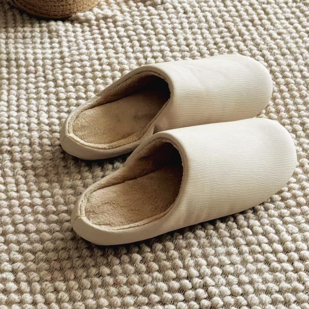 Japanese Style House Slippers, Waterproof PU Leather Indoor Slides, Non ...