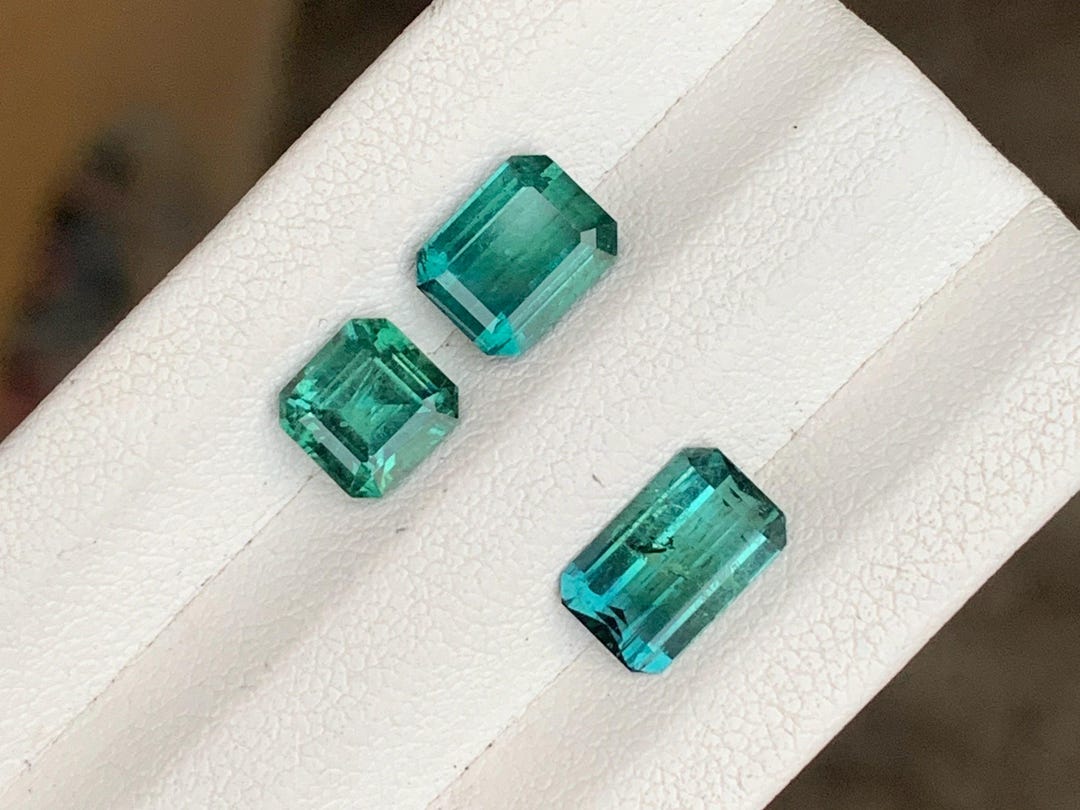 Teal Green Tourmaline Parcel | Emerald Cut Loose Gemstones, 4.50 Cts - Etsy
