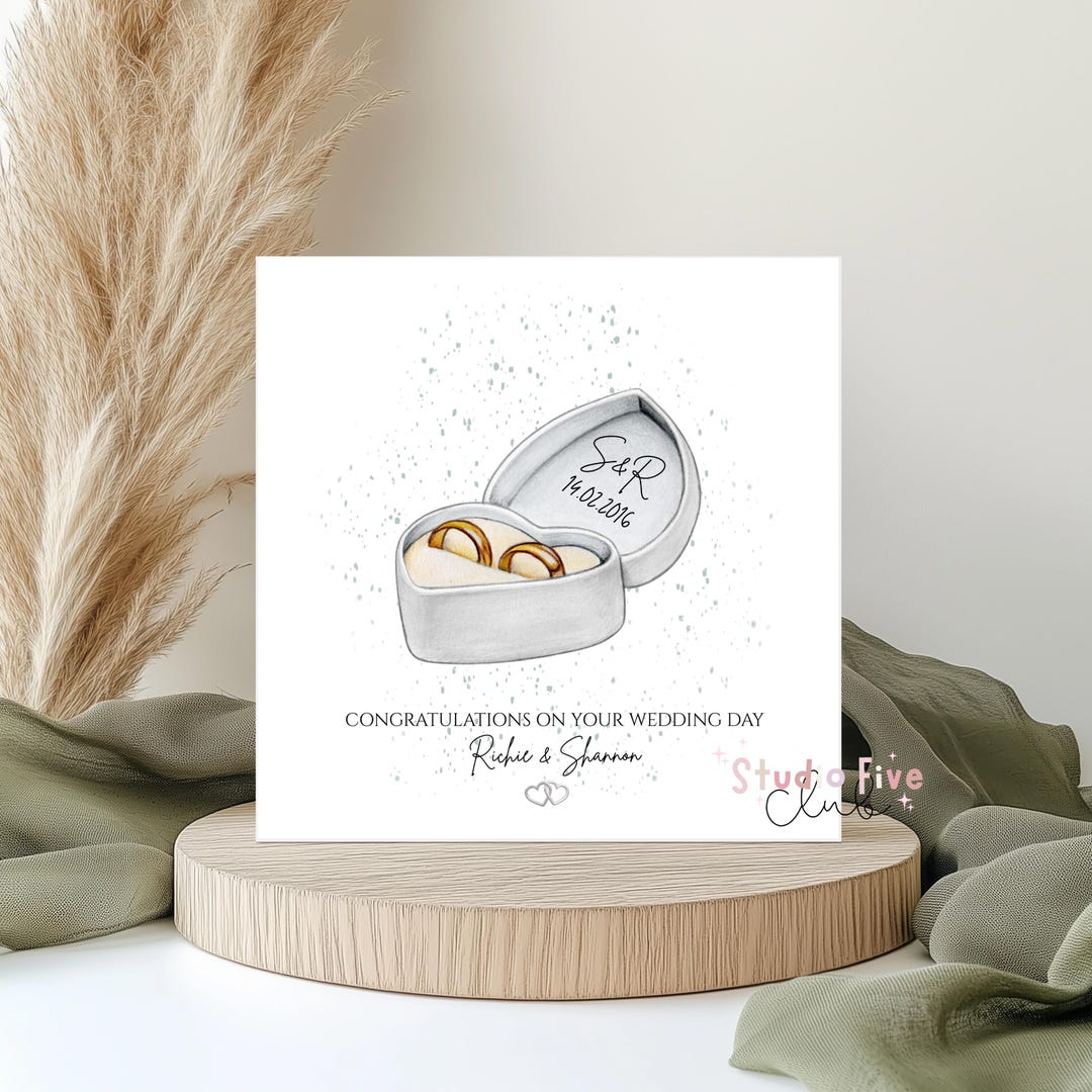 Personalized Wedding Card – Ring Box Illustration, Custom Date - Etsy