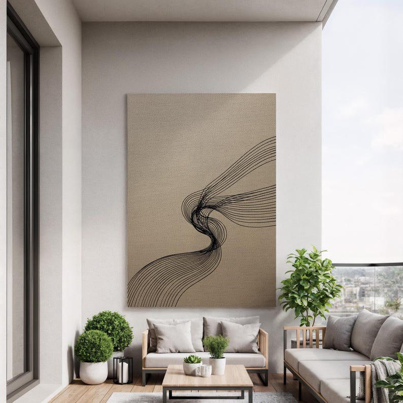 Abstract Wall Art, Minimalist Line Canvas Art, Flowing Black Line Print ...