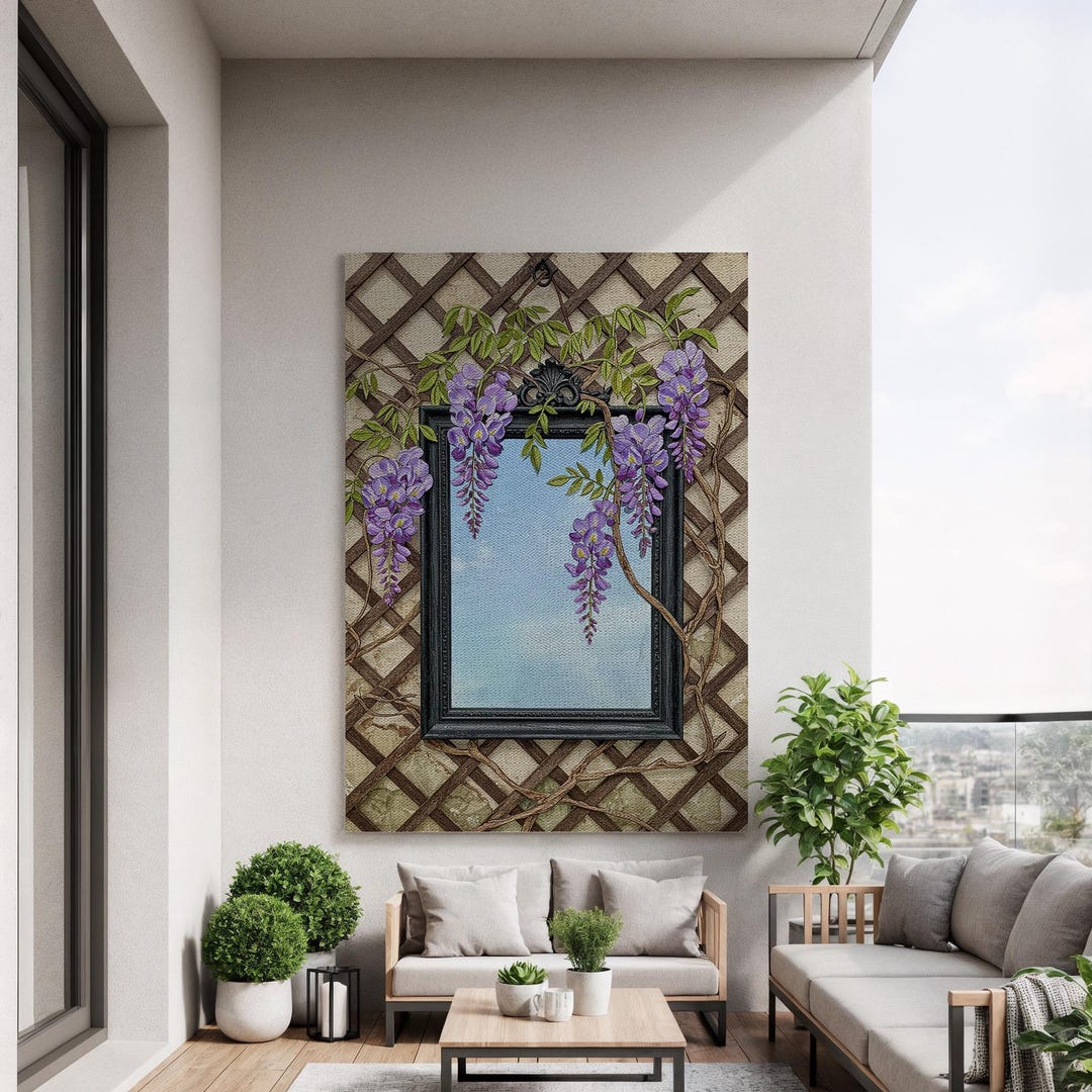 Wisteria Vine Canvas, Floral Frame Art Print, Rustic Garden Wall Art ...