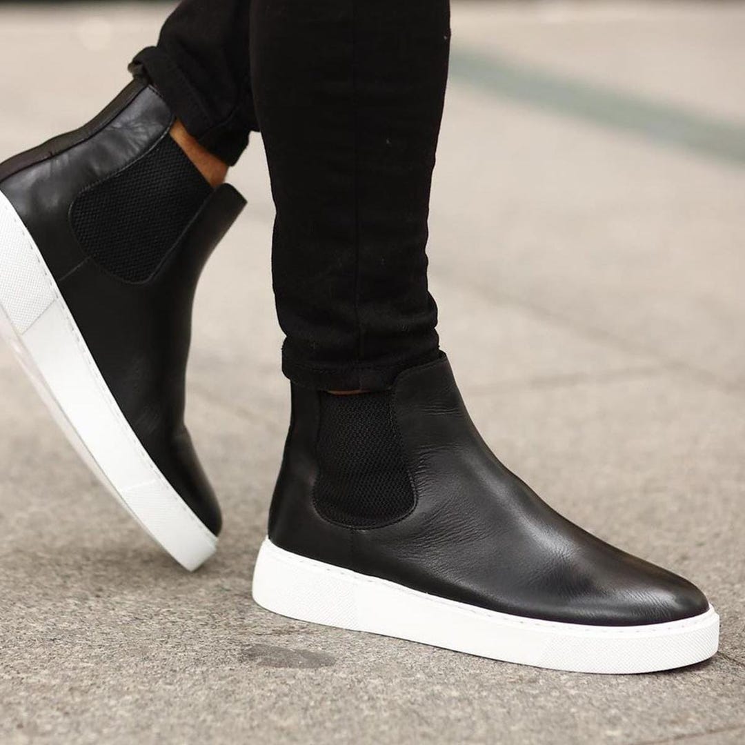 Men's Leather Chelsea Boots | Sneaker Sole Ankle Boot for Men ...