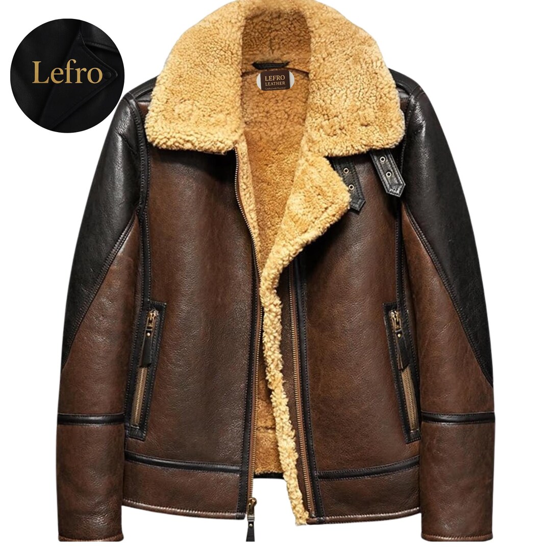 Men's B3 Shearling Leather Aviation Jacket: Handmade Fur Collar, Custom ...