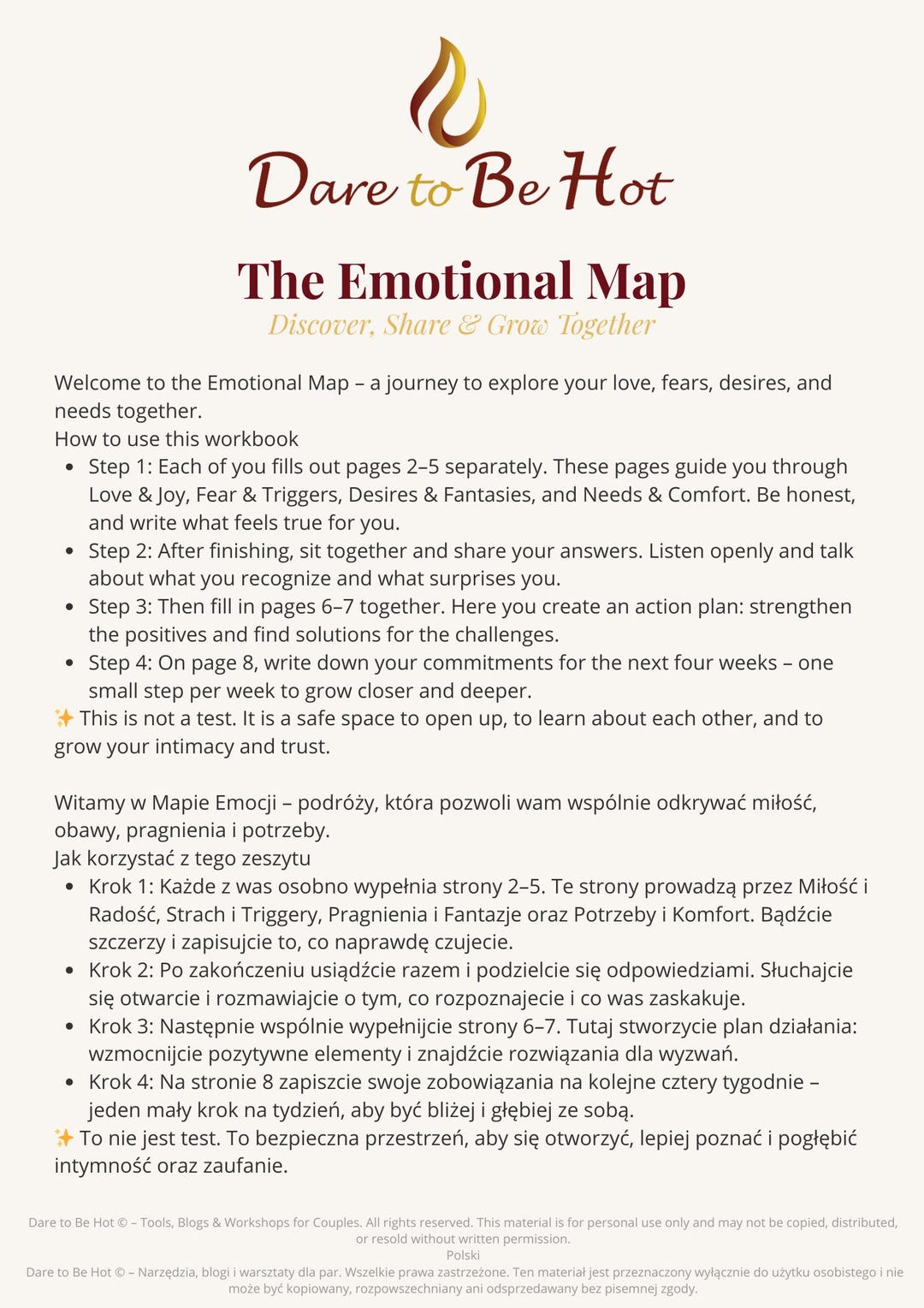 Emotion & Intimacy Map EN/PL | Couples Relationship Worksheet | Printable Conversation Starter ...