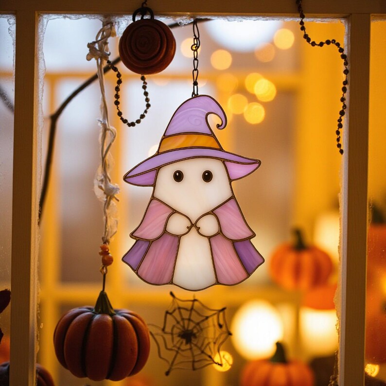 Cute Ghost Stained Glass Pattern PDF – Halloween Ghost Template, DIY ...