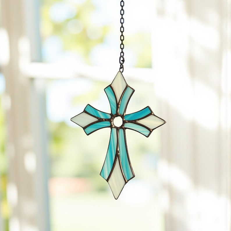 Aqua Cross Stained Glass Pattern PDF – Modern Cross Template, DIY Glass ...