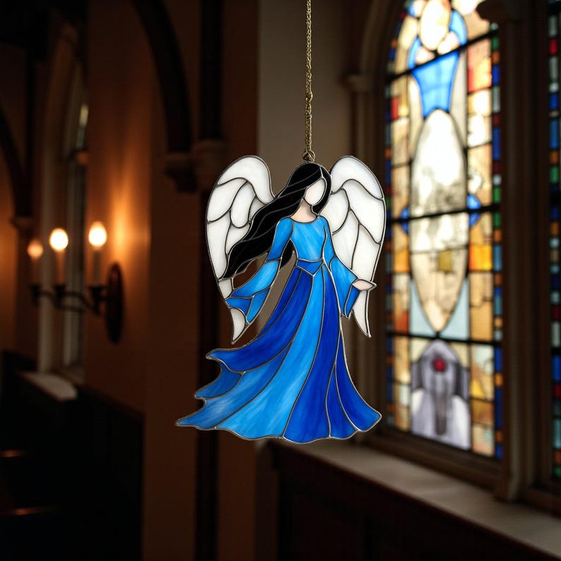 Angel Stained Glass Pattern: Holiday Suncatcher Template (PDF Download ...