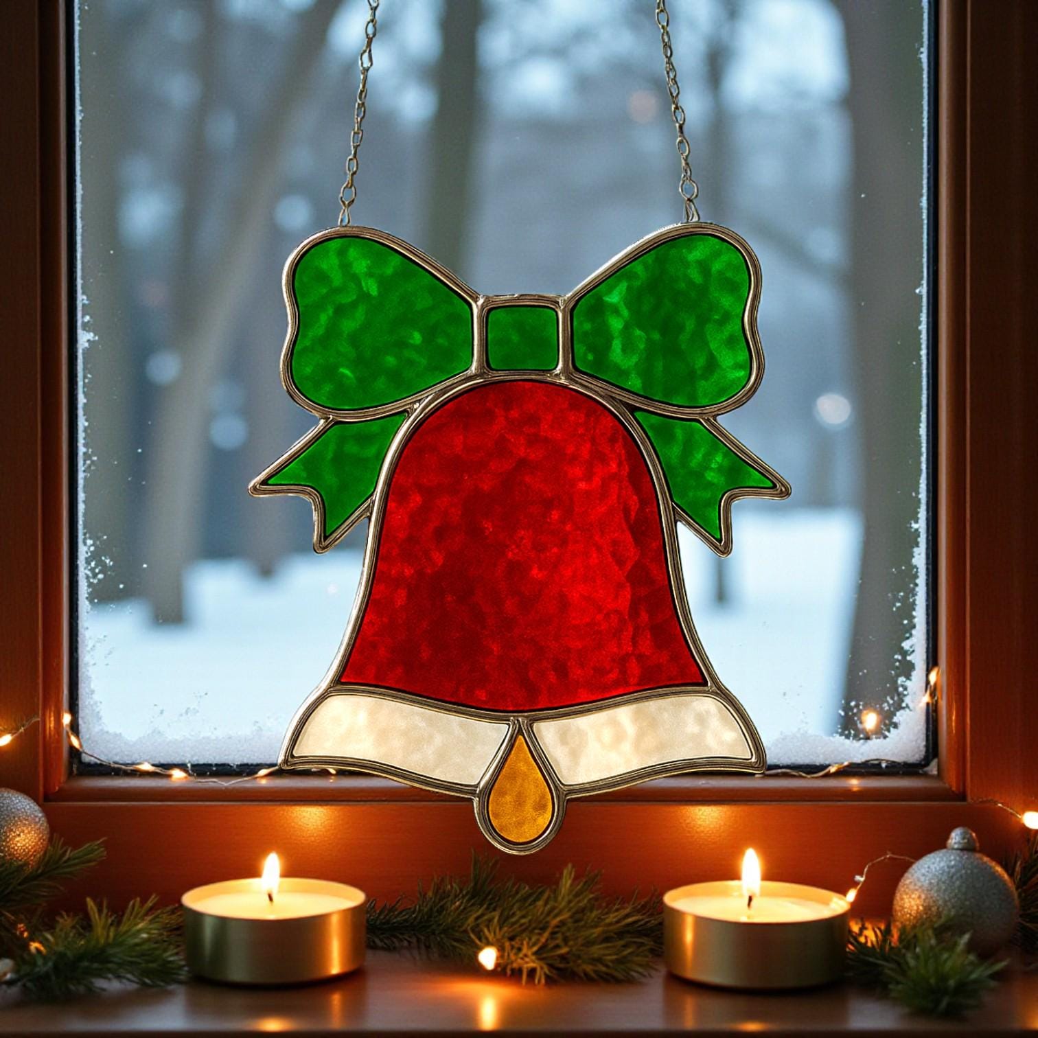 Christmas Bell Stained Glass Pattern: Holiday Suncatcher Template (PDF ...
