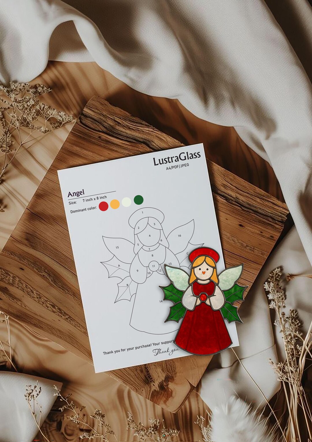 Angel Stained Glass Pattern: DIY Christmas Suncatcher Ornament (PDF ...