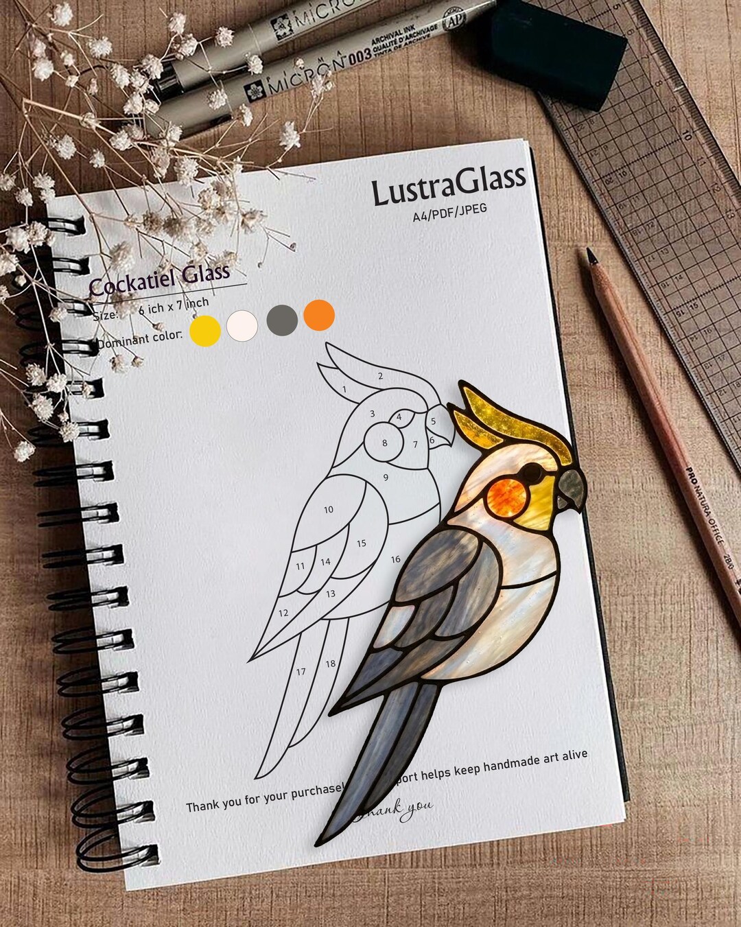 Stained Glass Cockatiel Pattern PDF Template – DIY Printable Suncatcher ...
