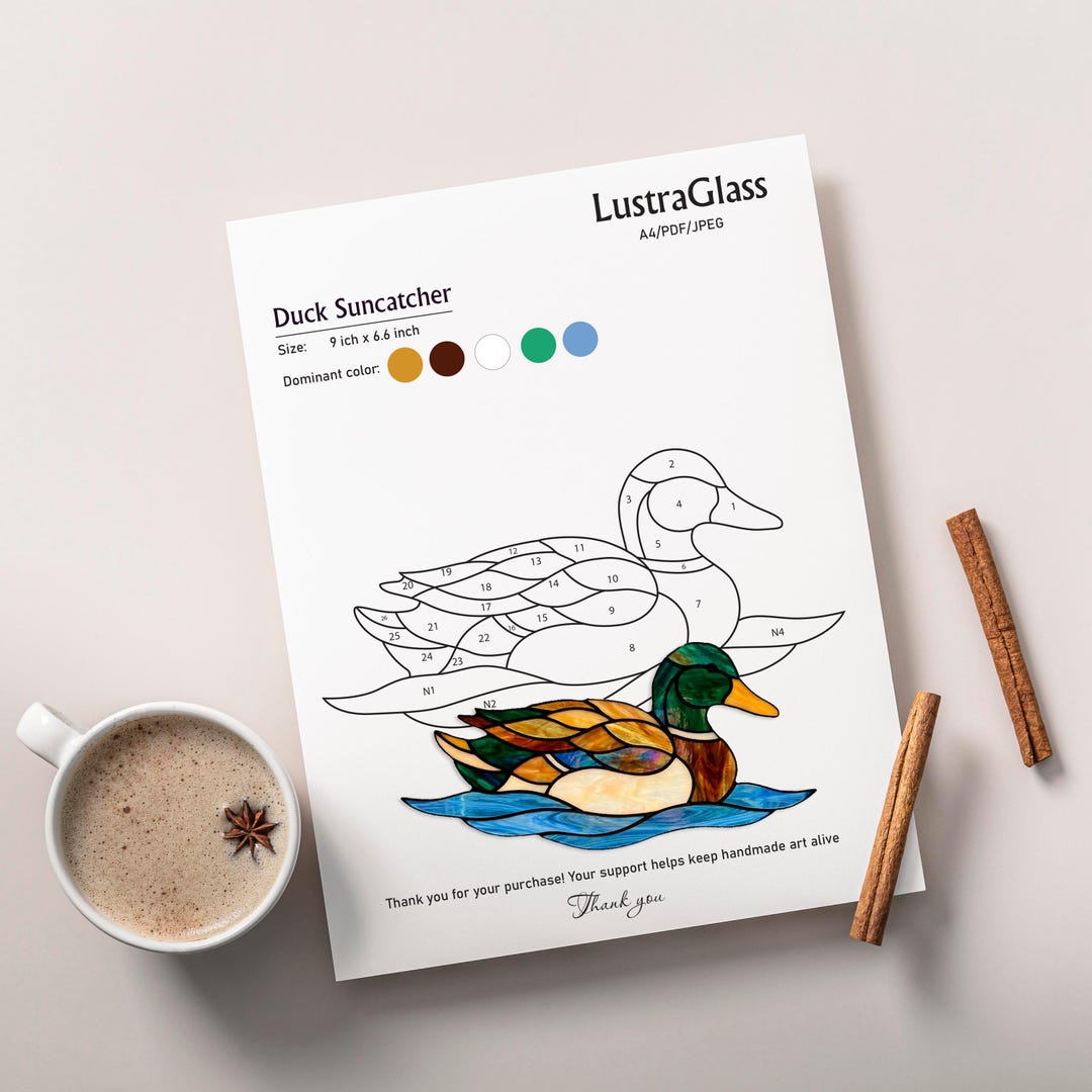 Duck Stained Glass Pattern – Mallard Suncatcher Template, DIY PDF ...