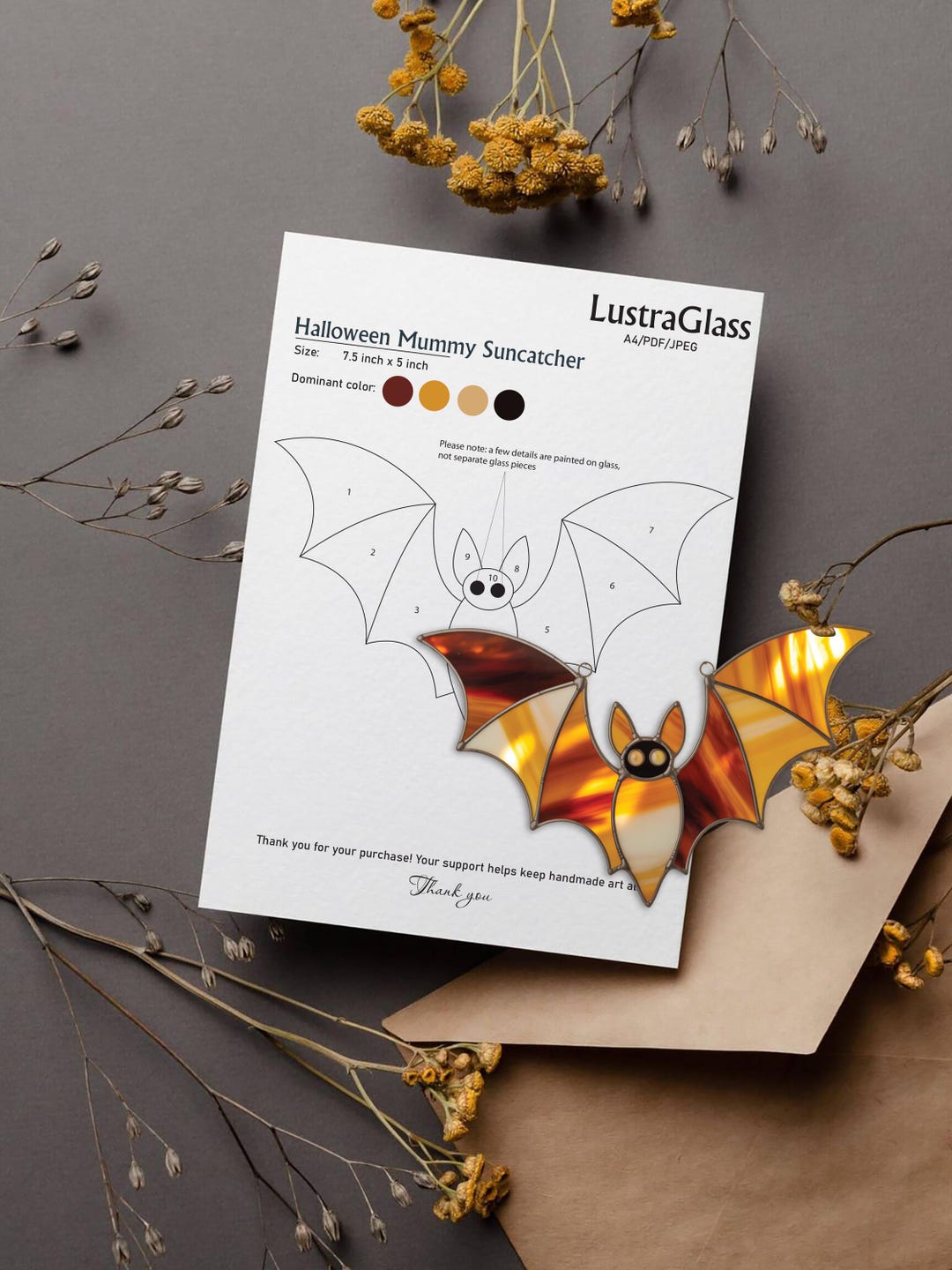 Halloween Bat Stained Glass Pattern: Mummy Suncatcher (PDF Download) - Etsy