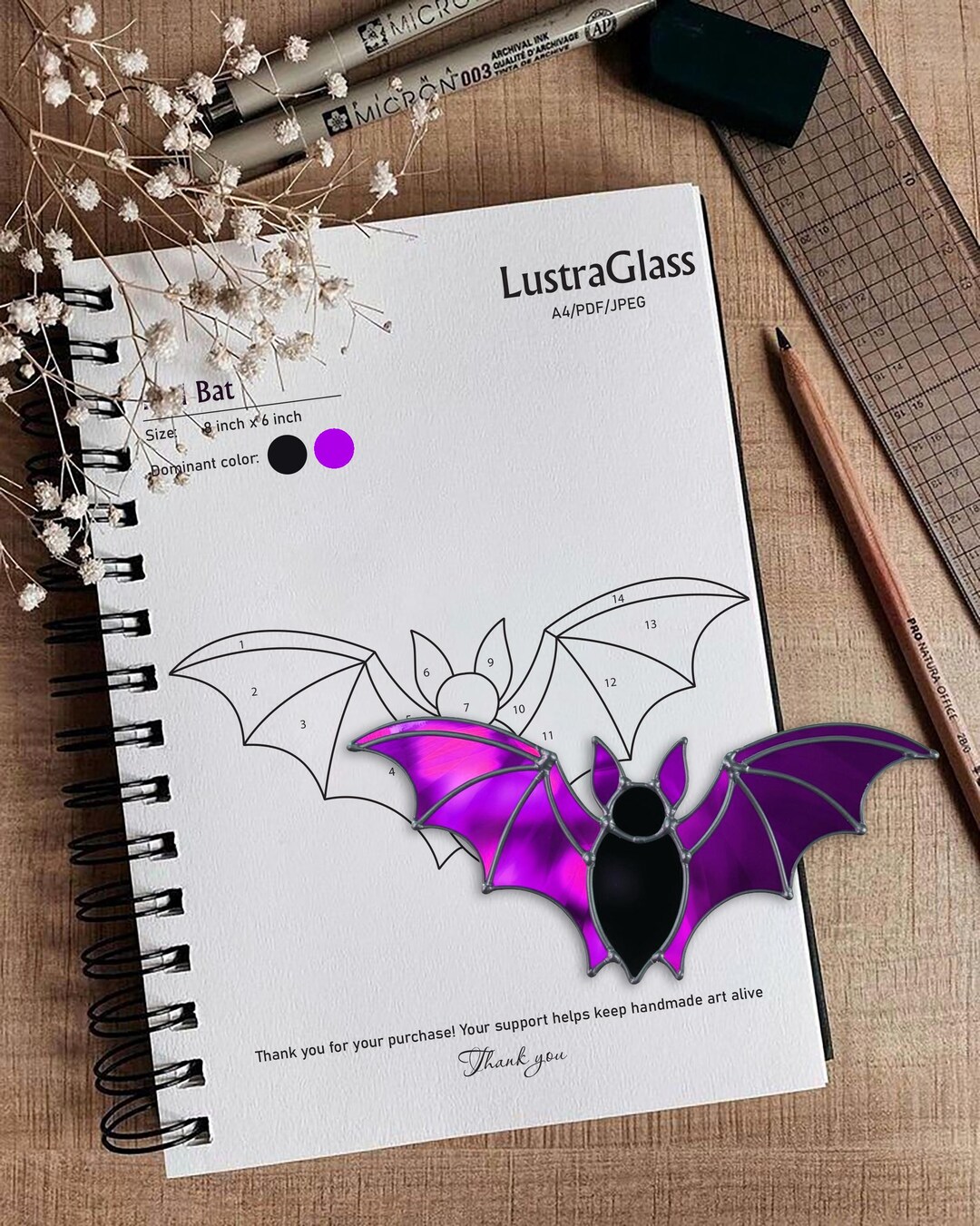 Bat Stained Glass Pattern PDF – Halloween Bat Template, DIY Suncatcher ...