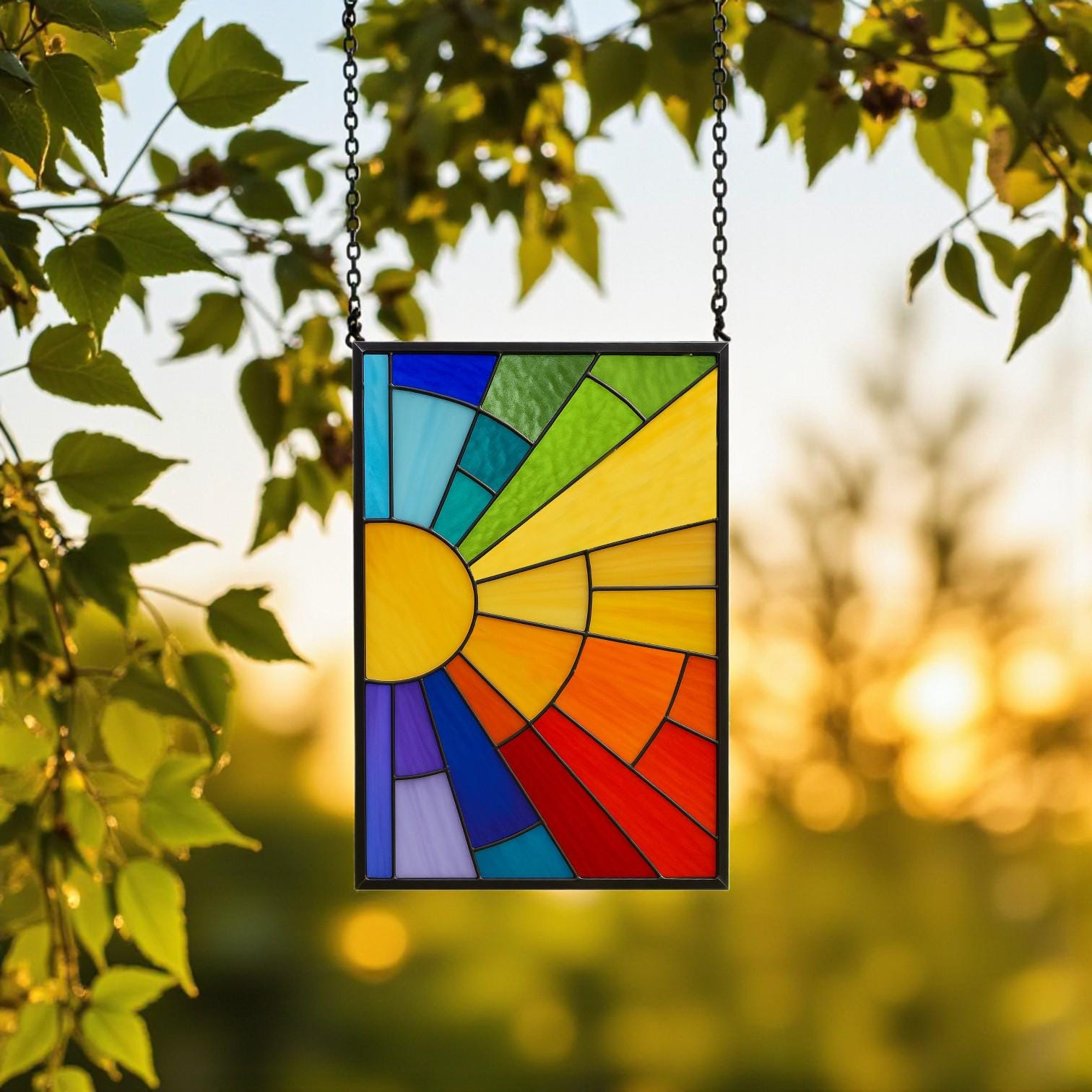 Radiant Sunburst Stained Glass Pattern PDF – Geometric Panel Template ...