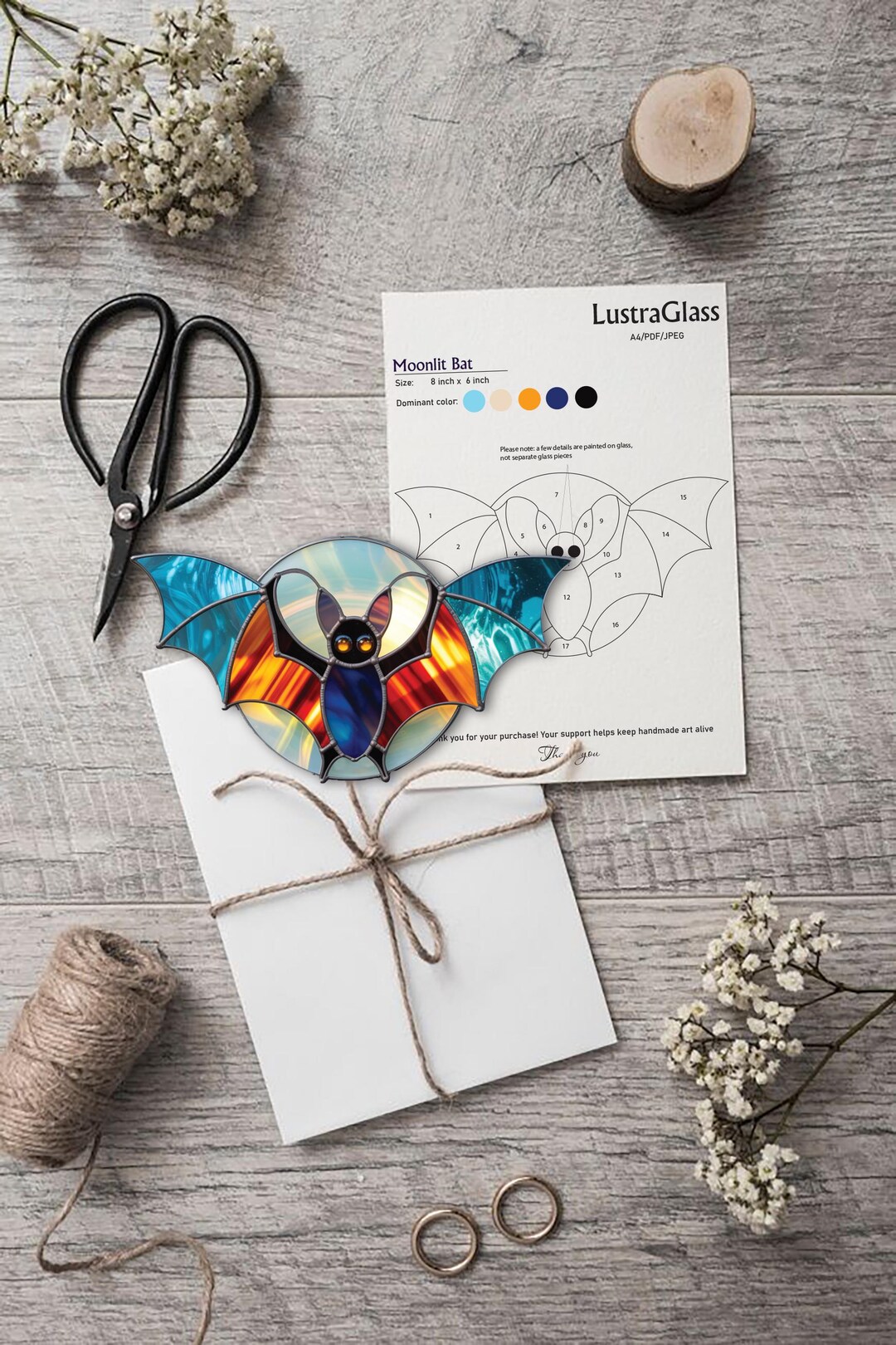 Moonlit Bat Stained Glass Pattern: Halloween Suncatcher DIY (PDF ...