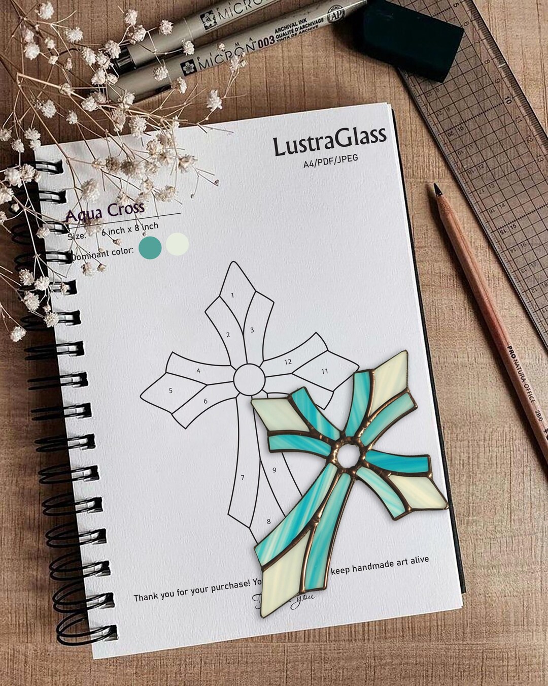 Aqua Cross Stained Glass Pattern PDF – Modern Cross Template, DIY Glass ...
