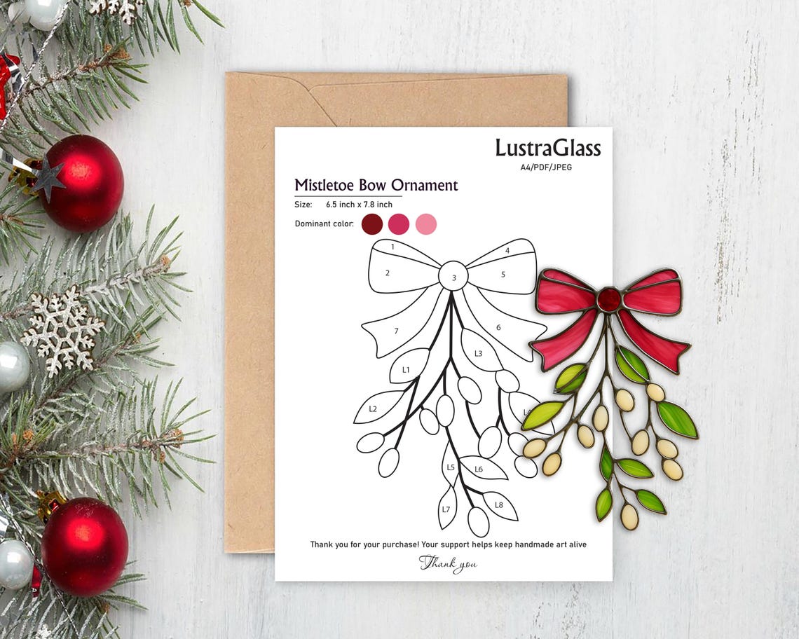 Handmade Stained Glass Mistletoe Bow Ornament Pattern – Christmas ...