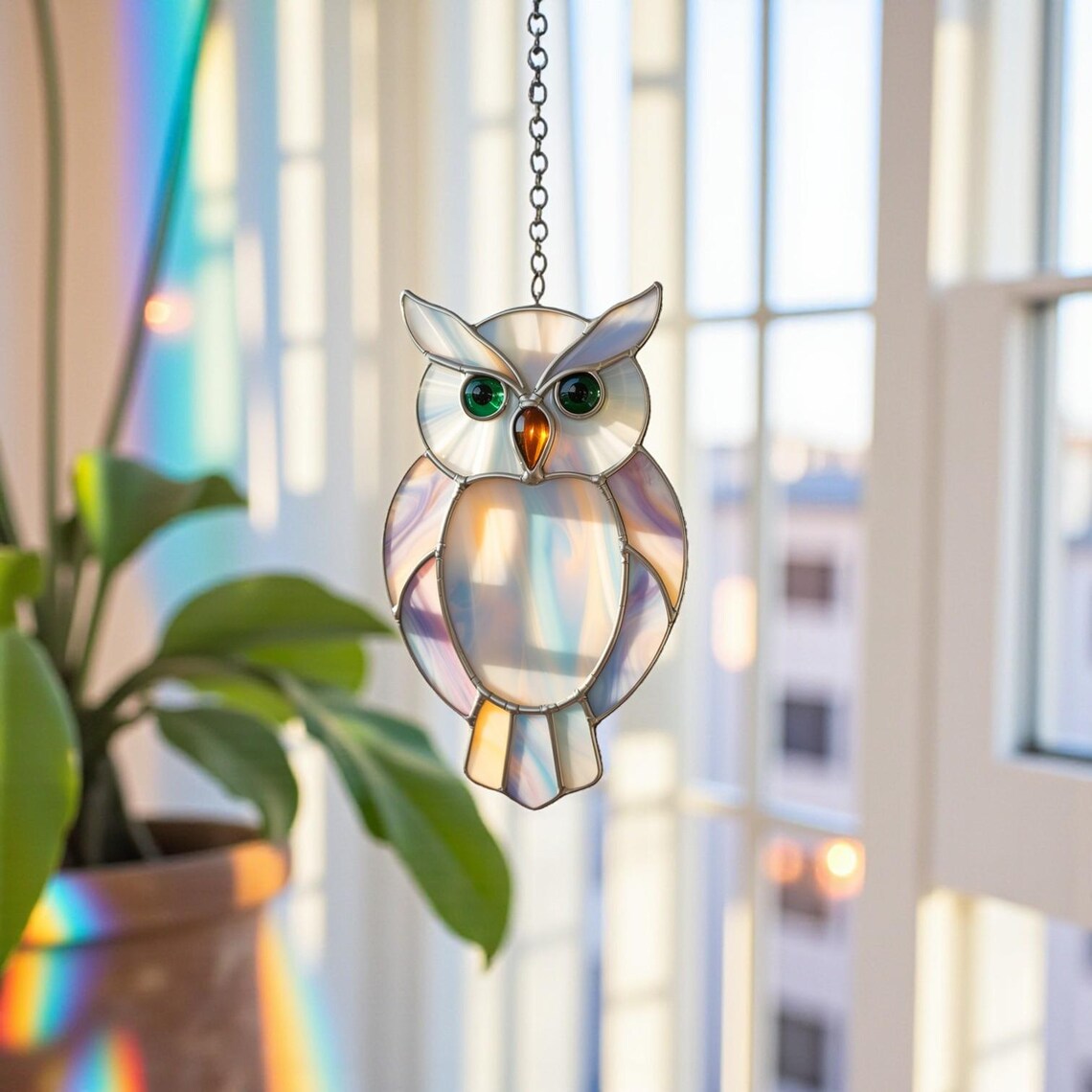 White Owl Stained Glass Pattern – DIY Suncatcher Template PDF, Instant ...