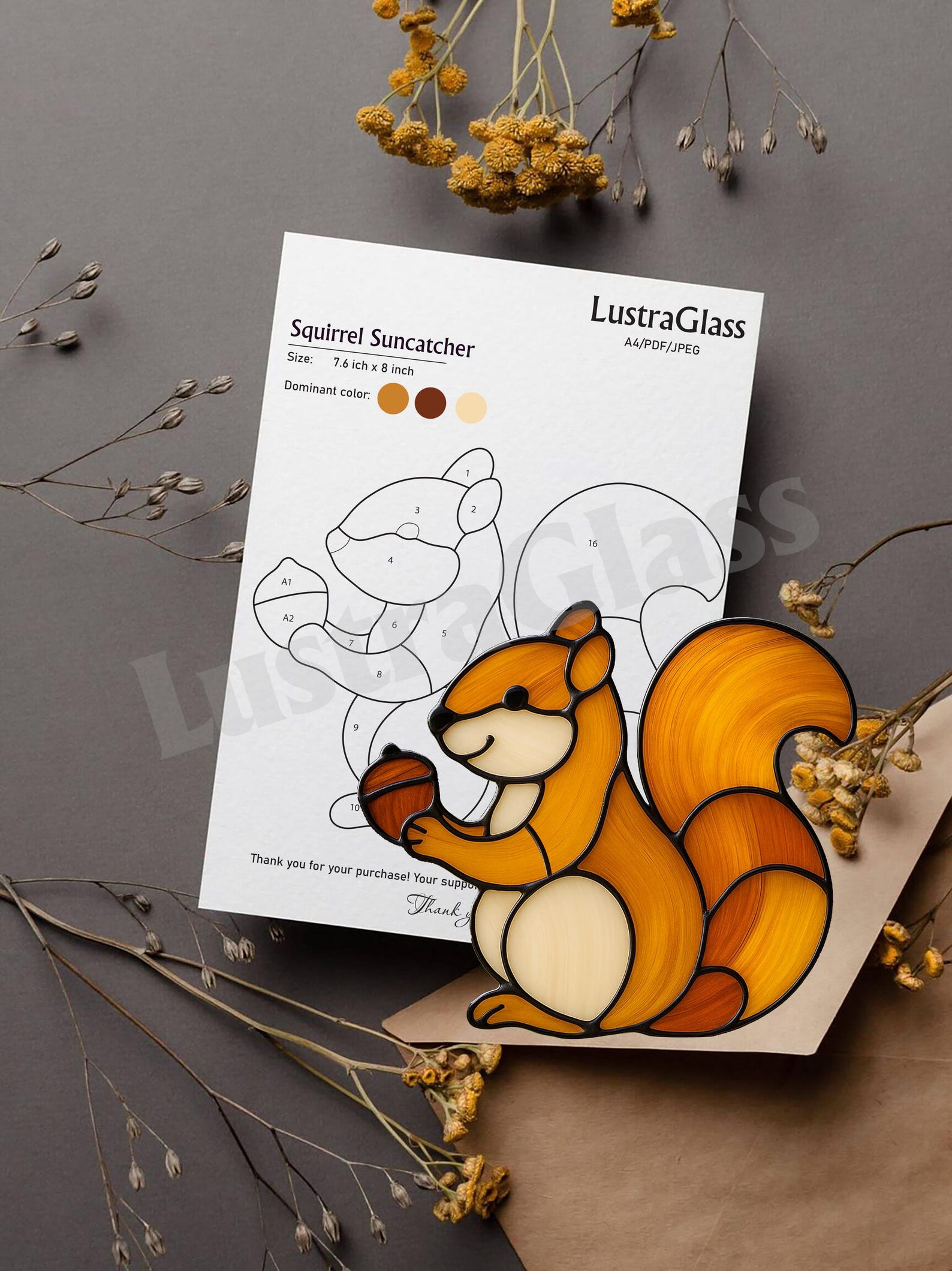 Squirrel Stained Glass Pattern – Woodland Suncatcher Template, Animal ...