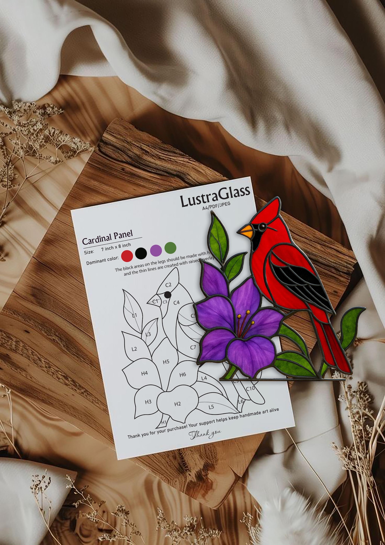 Cardinal Stained Glass Pattern – Red Bird With Flower Suncatcher ...