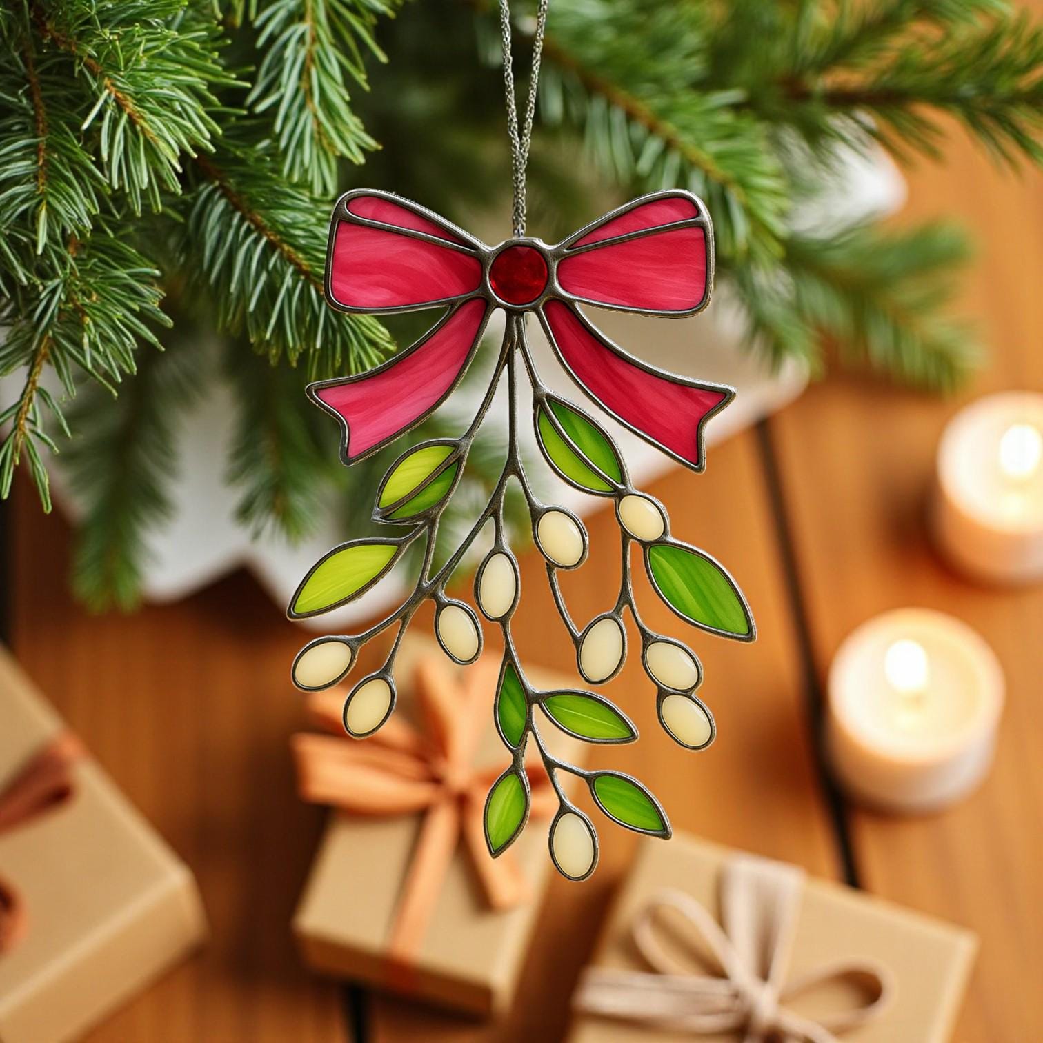 Handmade Stained Glass Mistletoe Bow Ornament Pattern – Christmas ...