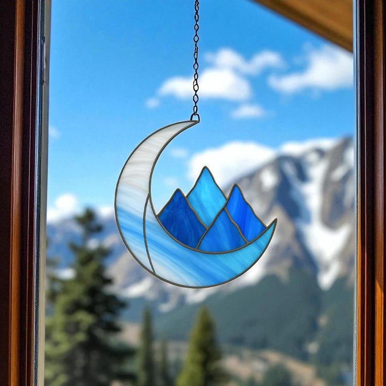 Moon Stained Glass Pattern PDF Download – Crescent Moon Mountains ...