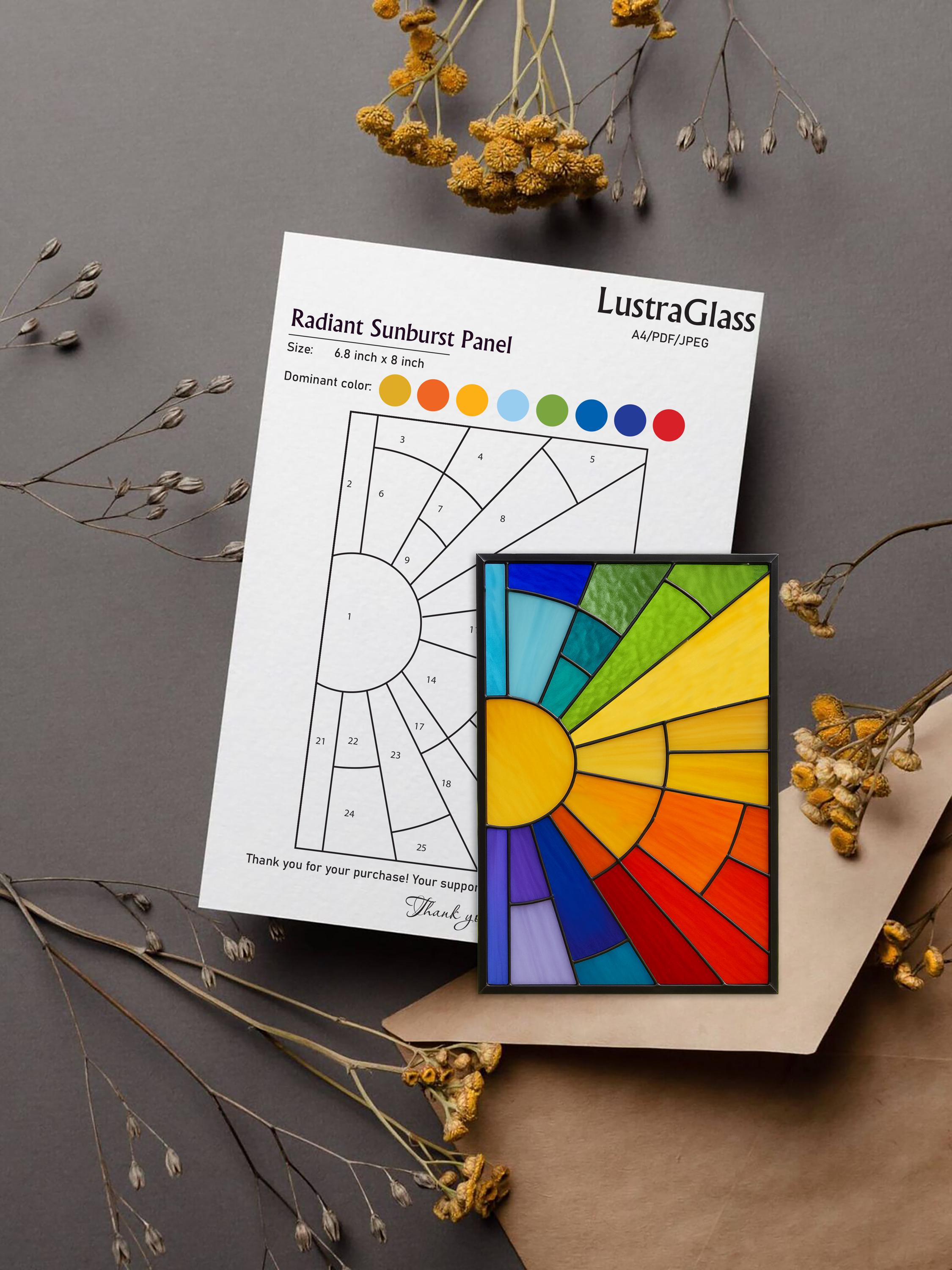 Radiant Sunburst Stained Glass Pattern PDF – Geometric Panel Template ...