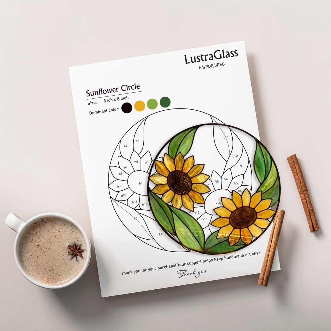 Sunflower Stained Glass Circle Pattern PDF – Floral Suncatcher Template ...
