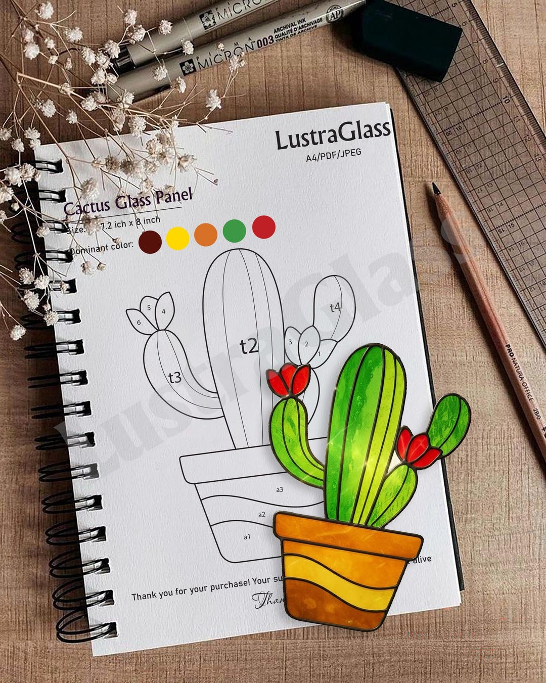 Cactus Suncatcher Template – Desert Plant Panel Design, DIY Stained ...