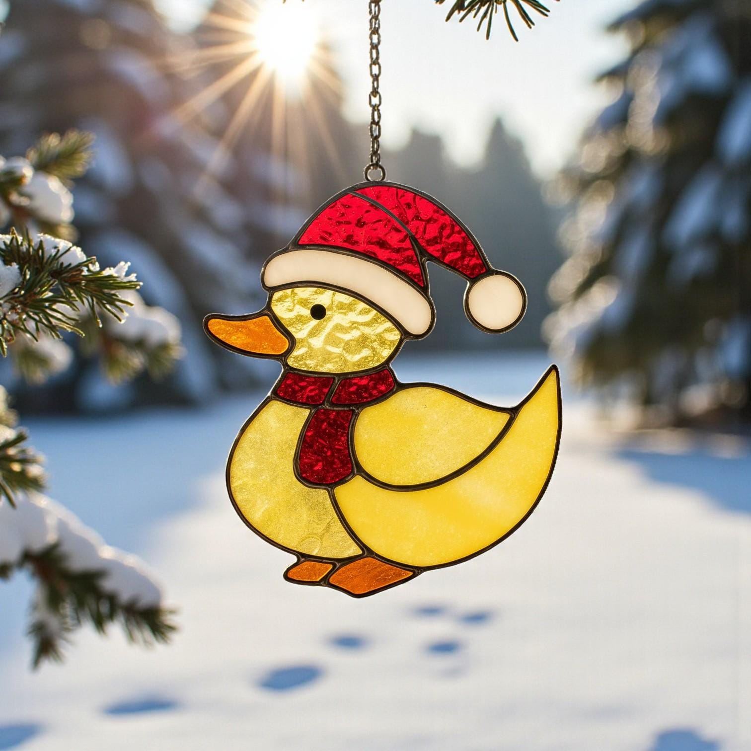 Christmas Duck Stained Glass Pattern: Holiday Suncatcher Template (PDF ...
