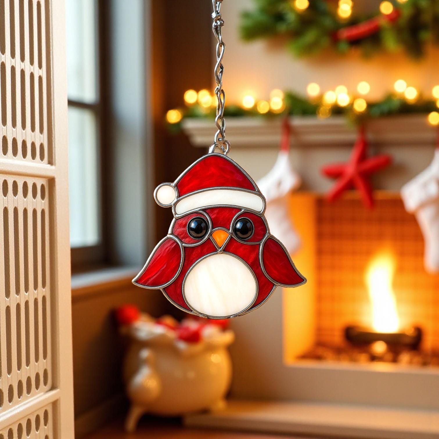 Handmade Stained Glass Red Bird Ornament Pattern – Christmas Window ...