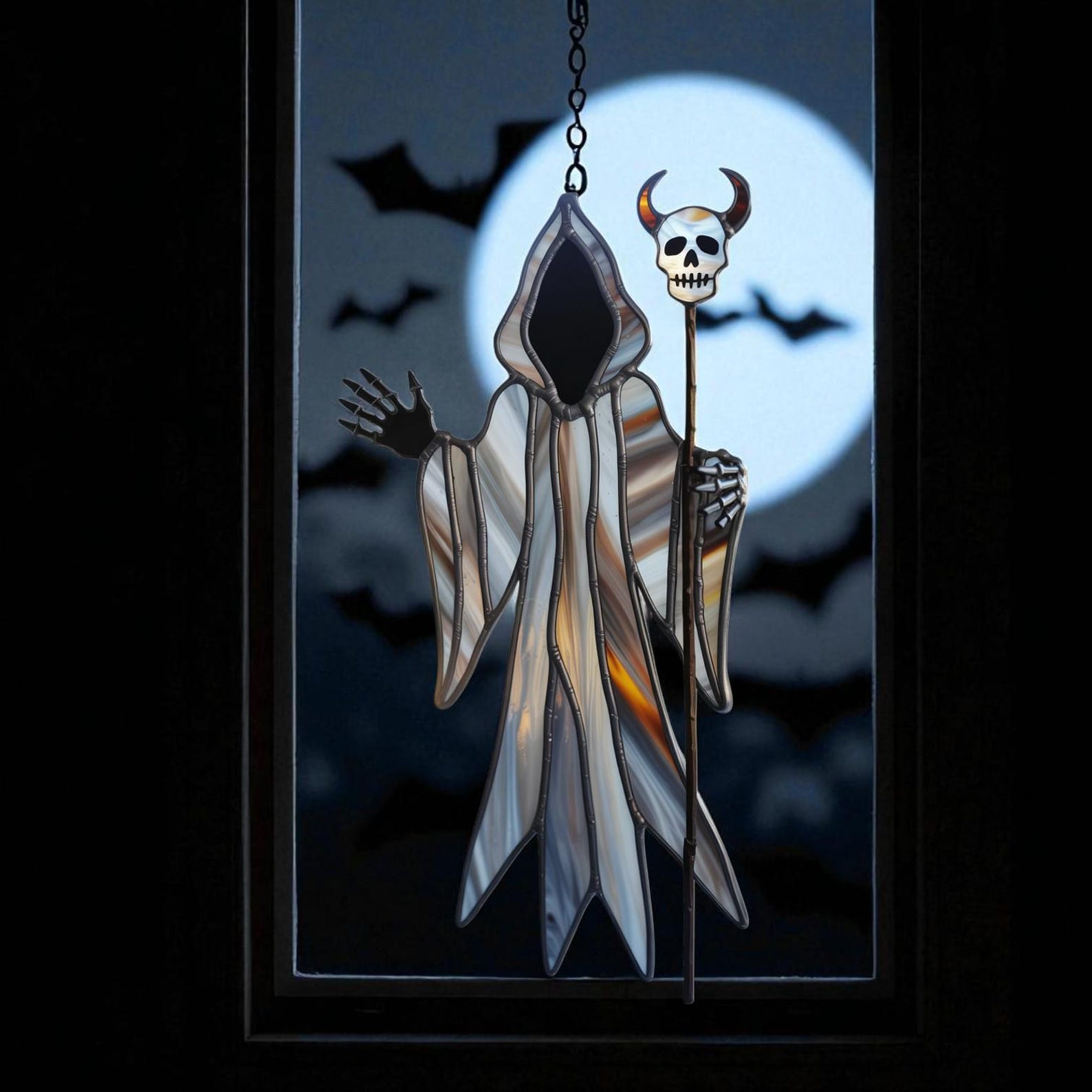Grim Reaper Stained Glass Pattern: Halloween Suncatcher DIY (PDF) - Etsy