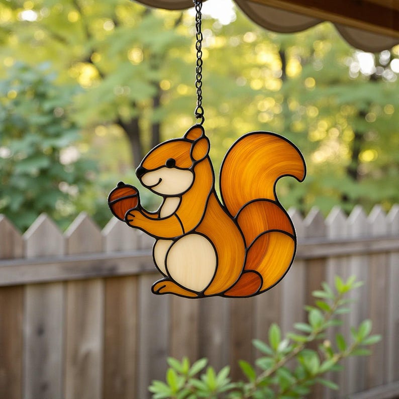 Squirrel Stained Glass Pattern – Woodland Suncatcher Template, Animal ...