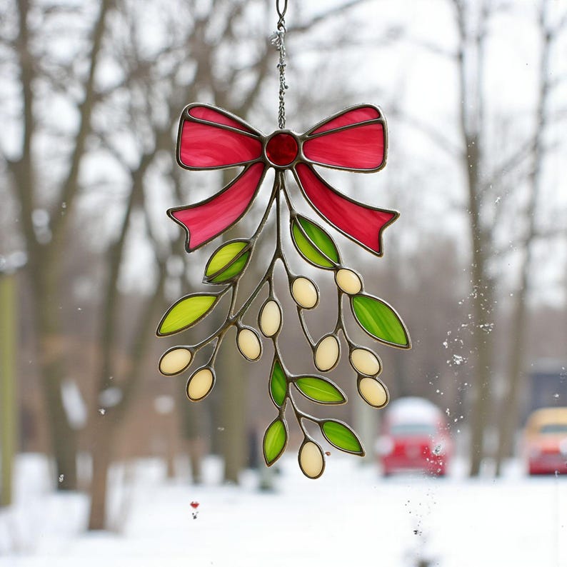 Handmade Stained Glass Mistletoe Bow Ornament Pattern – Christmas ...