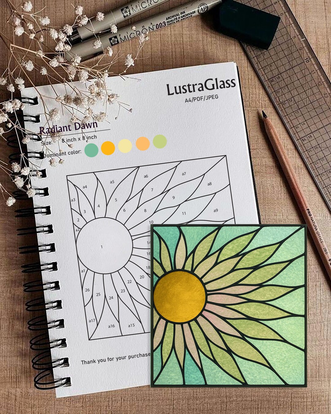 Stained Glass Sun Pattern PDF Template – DIY Printable Suncatcher ...