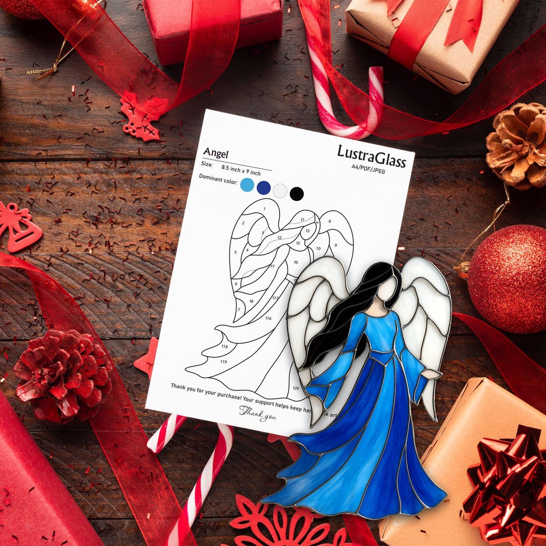 Angel Stained Glass Pattern: Holiday Suncatcher Template (PDF Download ...