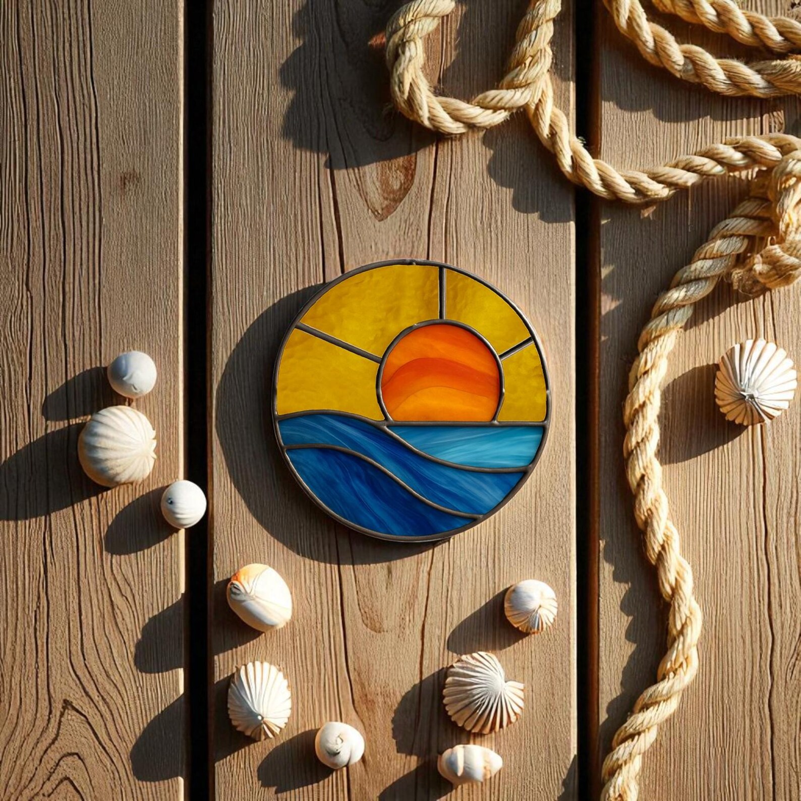 Ocean Sunset Stained Glass Pattern PDF, Sunset Over Ocean Template, DIY ...