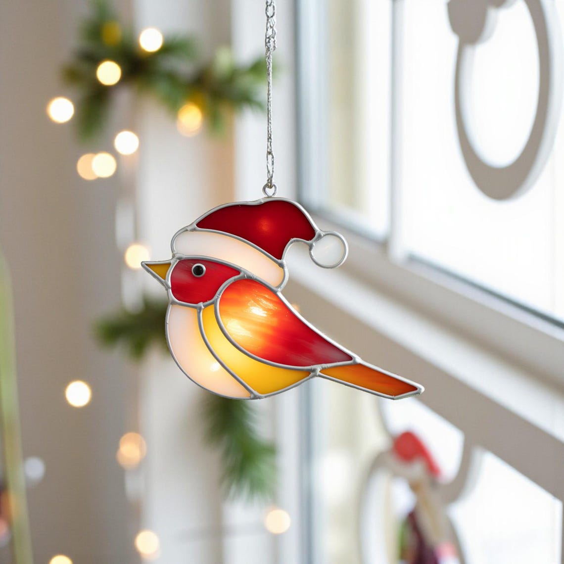 Christmas Bird Stained Glass Pattern: DIY Holiday Suncatcher Ornament ...