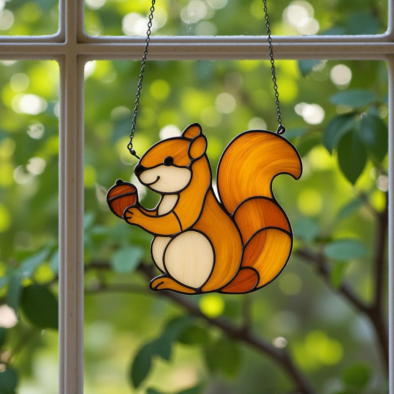 Squirrel Stained Glass Pattern – Woodland Suncatcher Template, Animal ...