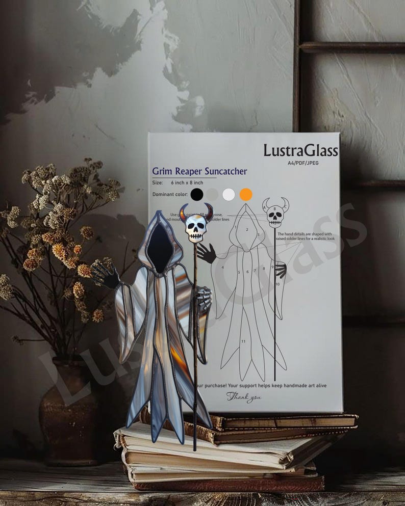 Grim Reaper Stained Glass Pattern: Halloween Suncatcher DIY (PDF) - Etsy