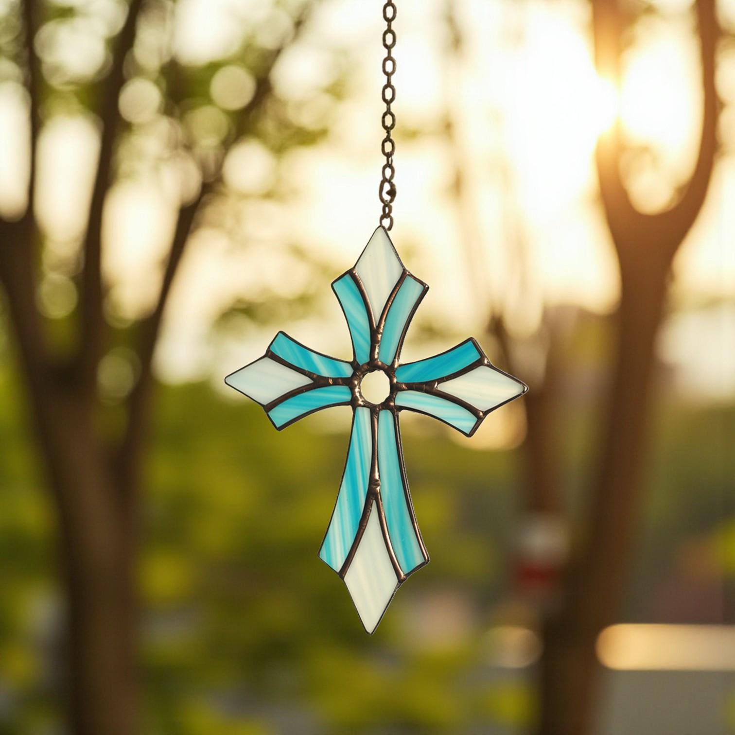Aqua Cross Stained Glass Pattern PDF – Modern Cross Template, DIY Glass ...