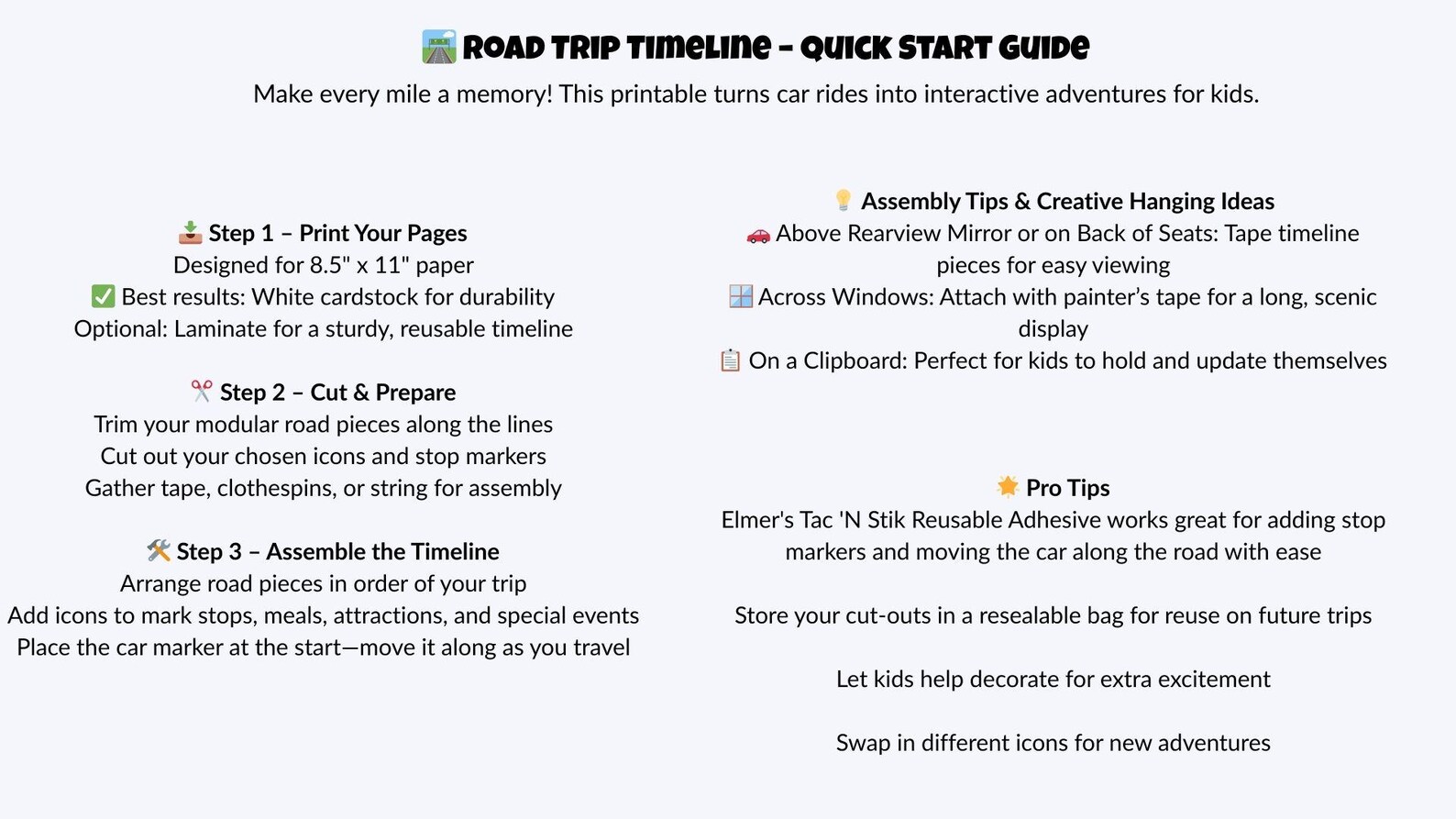 Road Trip Timeline Printable for Kids – Visual Travel Countdown & Car ...