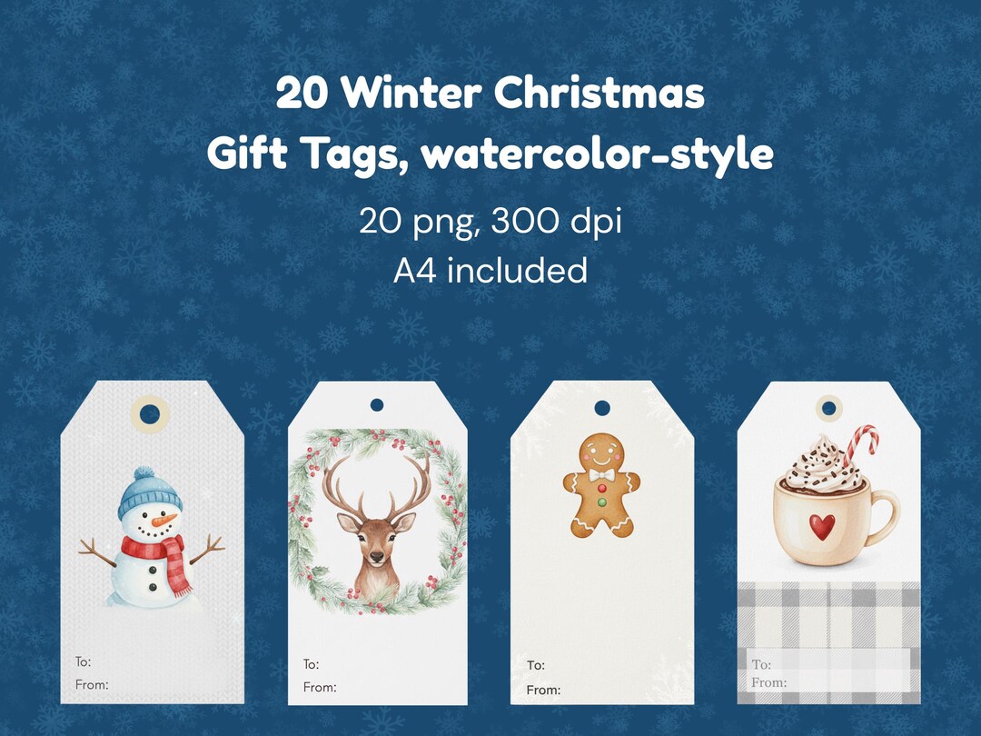 20 Printable Christmas Gift Tags, Winter Labels (instant Download) - Etsy