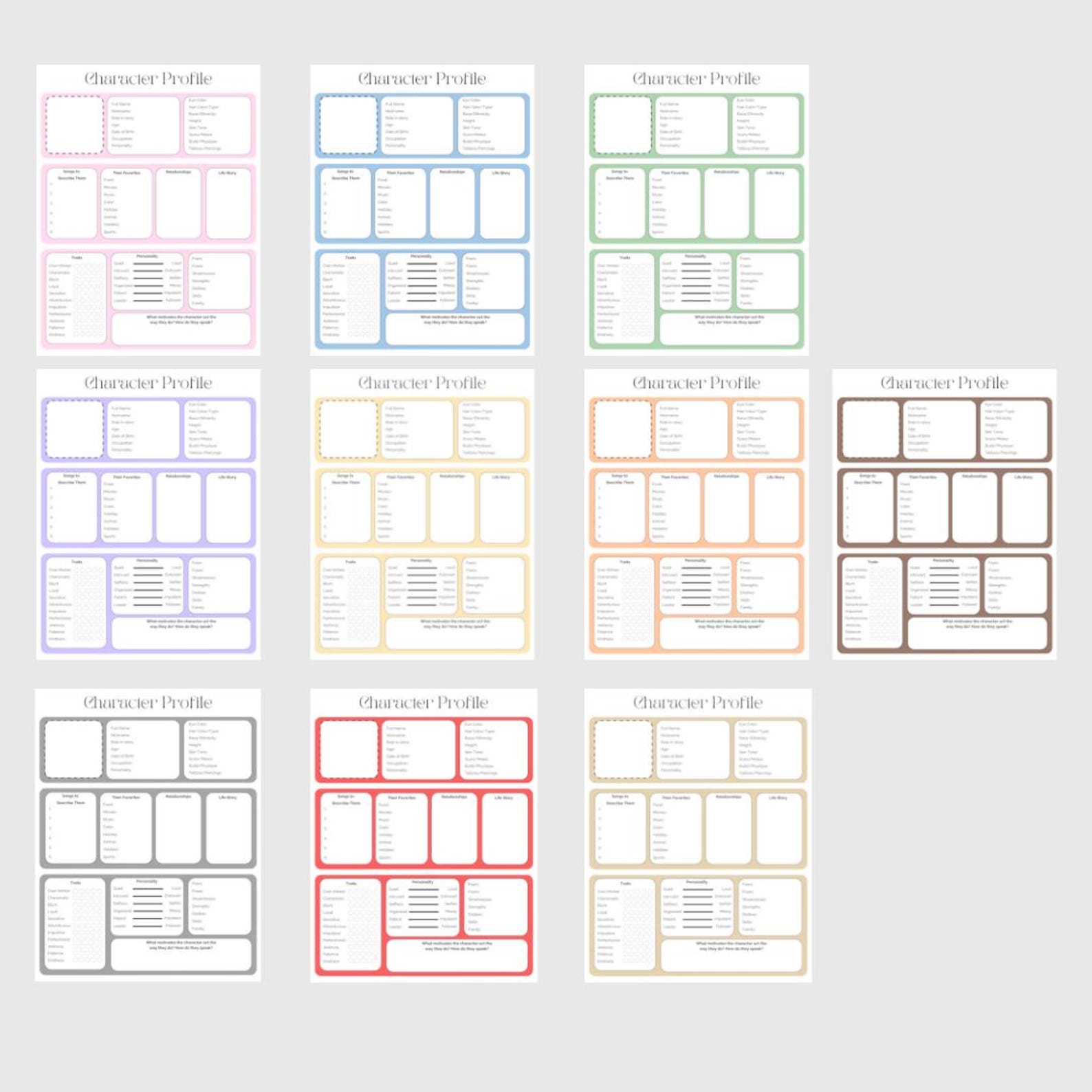 Character Profile Template: Fillable PDF for Writers - Etsy