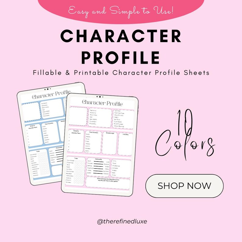 Character Profile Template: Fillable PDF for Writers - Etsy