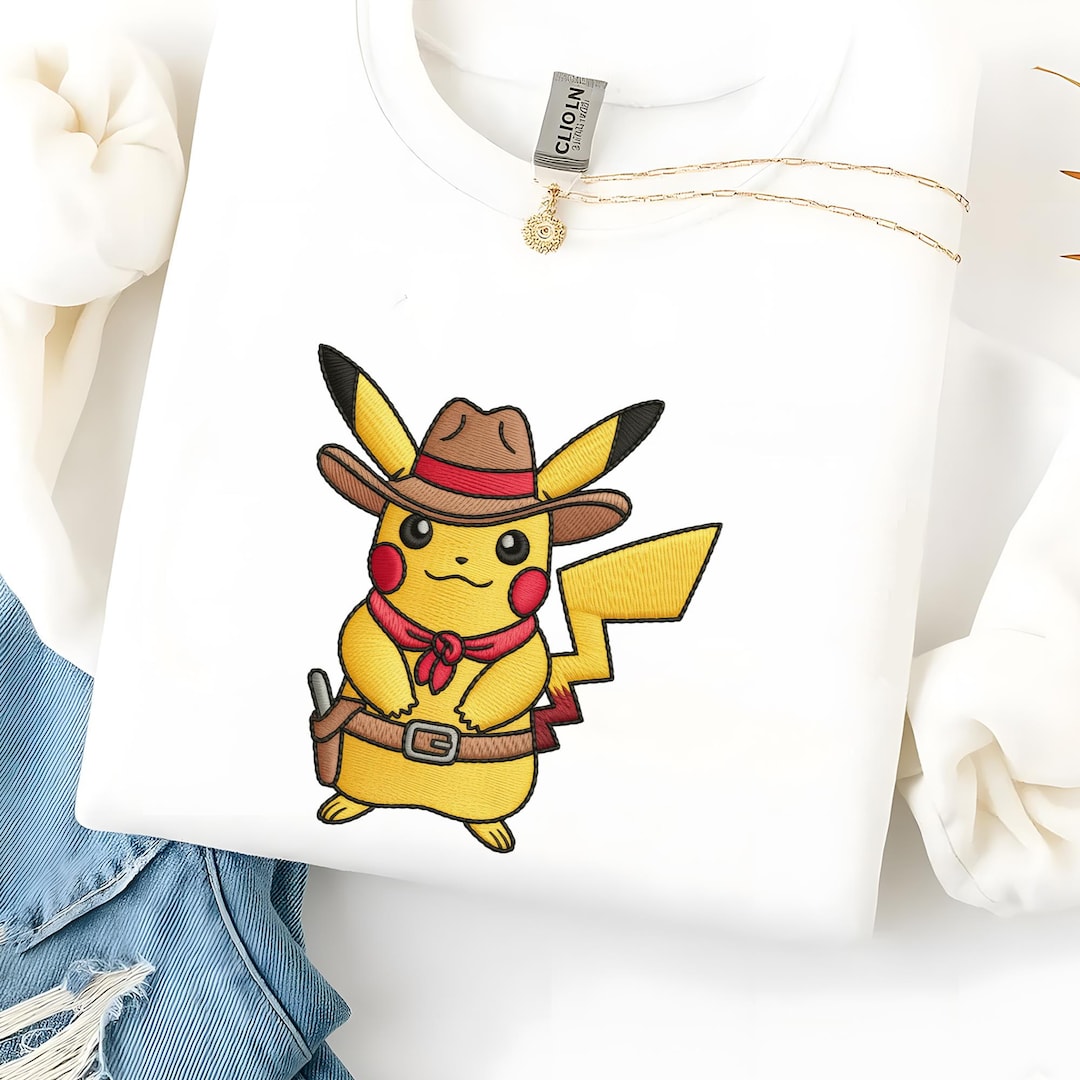 Cowboy Pikachu Embroidery Design, Cute Pokémon Machine Embroidery File ...